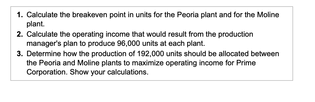 Solved 1. Calculate the breakeven point in units for the | Chegg.com