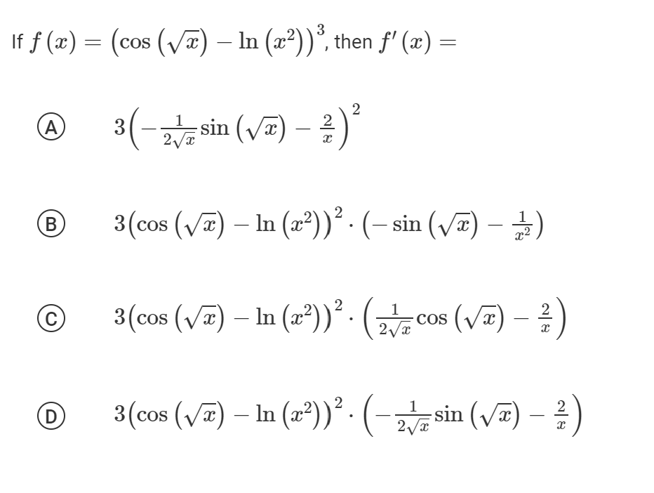 If f(x)=(cos(x2)-ln(x2))3, ﻿then | Chegg.com