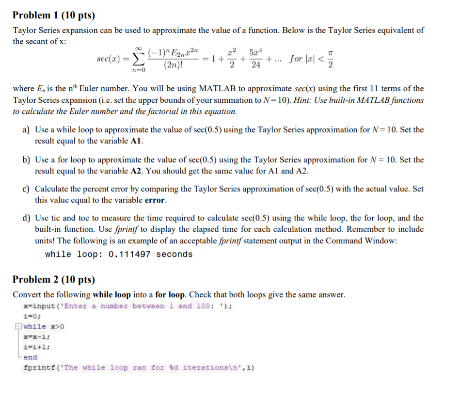 Solved Problem 1 (10 pts) Taylor Series expansion can be | Chegg.com