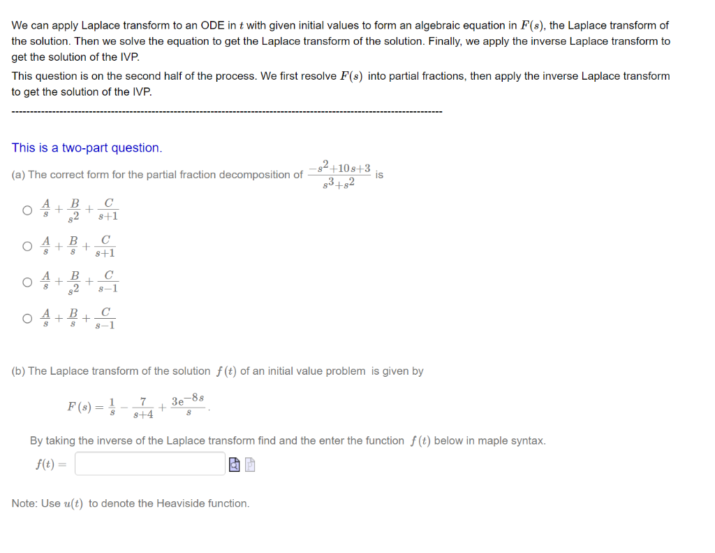 Solved We can apply Laplace transform to an ODE in t with | Chegg.com