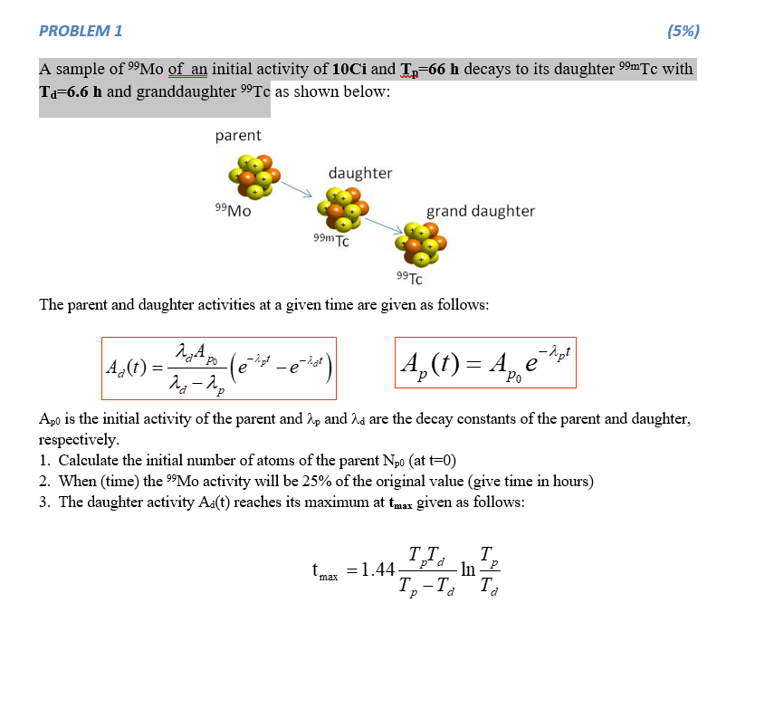 Solved PROBLEM 1 (5%) A sample of 9 Mo of an initial | Chegg.com