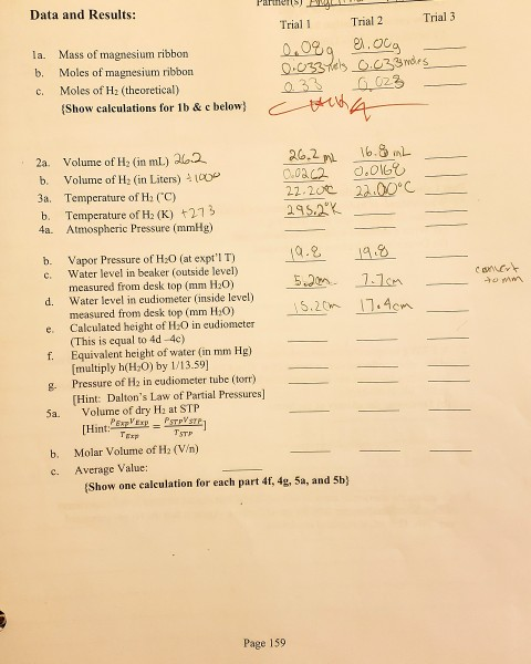 Solved This is for a lab on molar volume of hydrogen gas. I | Chegg.com