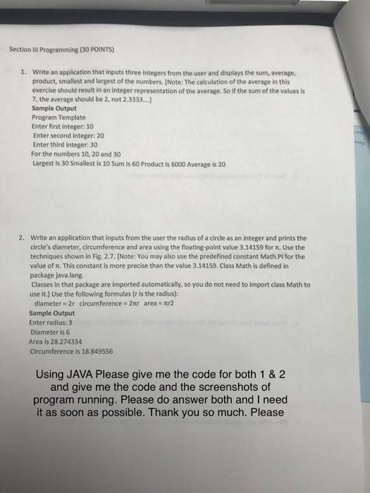 Solved Section IlI Programming (30 POINTS) 1. Write an | Chegg.com Solved Section IlI Programming (30 POINTS) 1. Write an | Chegg.com
