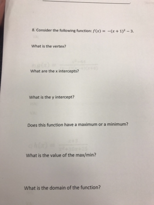 Solved Consider the following function: f(x) = -(x + 1)^2 - | Chegg.com