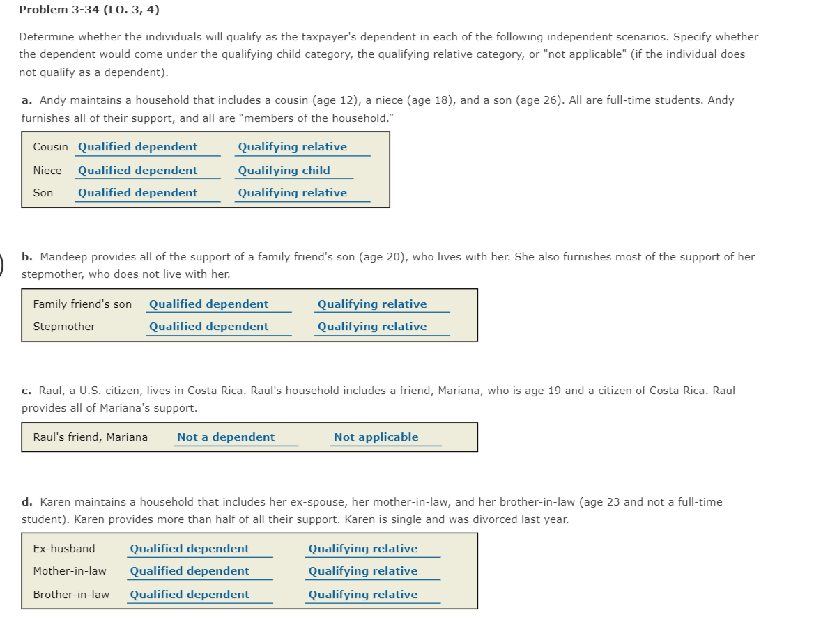 Solved Problem 3-34 (LO. 3, 4) Determine whether the | Chegg.com