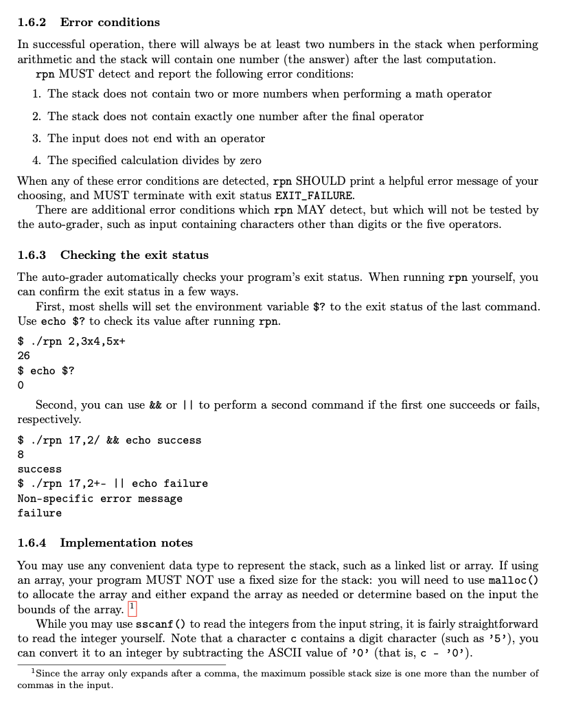 Solved 1.6 rpn: A simple calculator Write a program that | Chegg.com