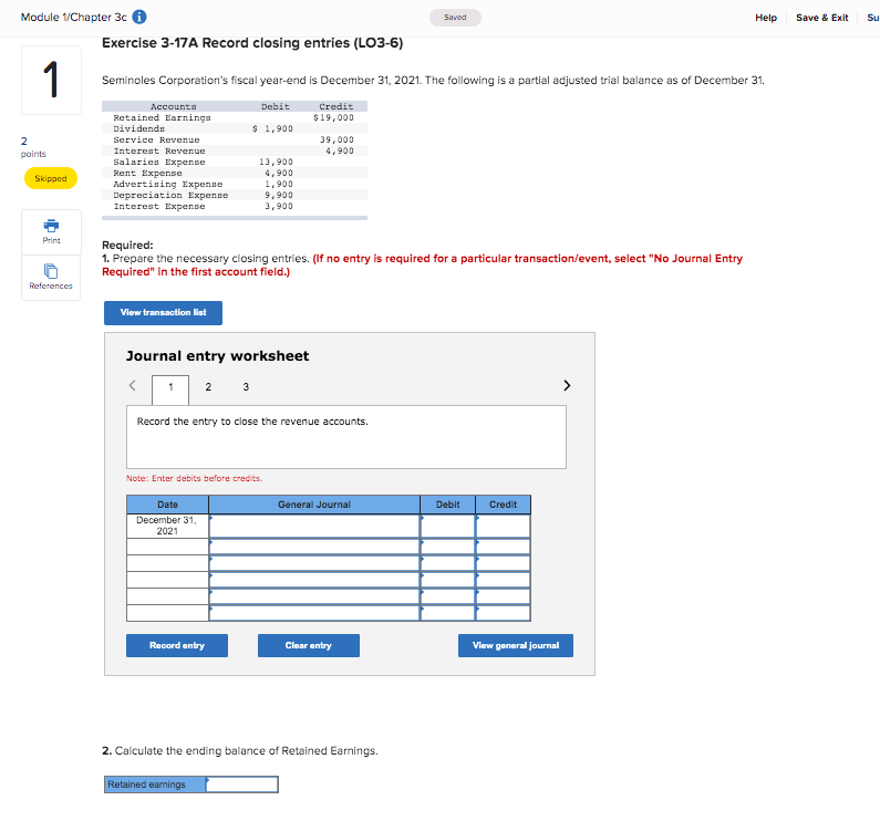 Solved Saved Help Save & Exit Su Module 1Chapter 3c Exercise | Chegg.com