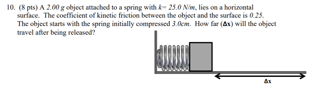 Solved 10. (8 pts) A 2.00 g object attached to a spring with | Chegg.com