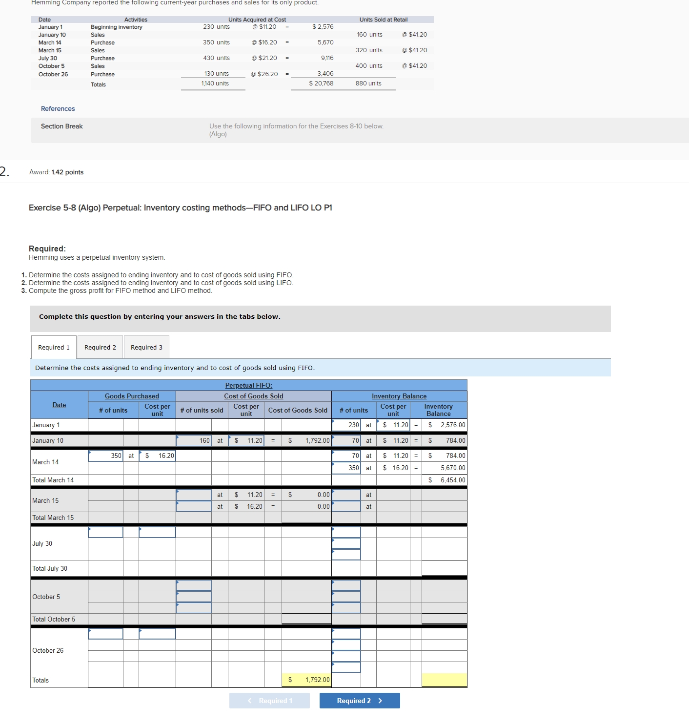 Solved Exercise 5-8 (Algo) ﻿Perpetual: Inventory costing | Chegg.com