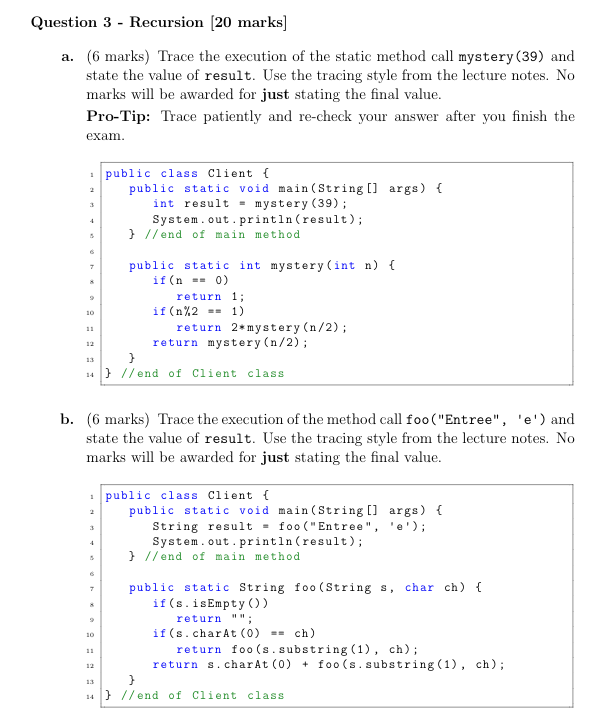 Solved Question 3 Recursion 20 Marks A 6 Marks Trace 9100