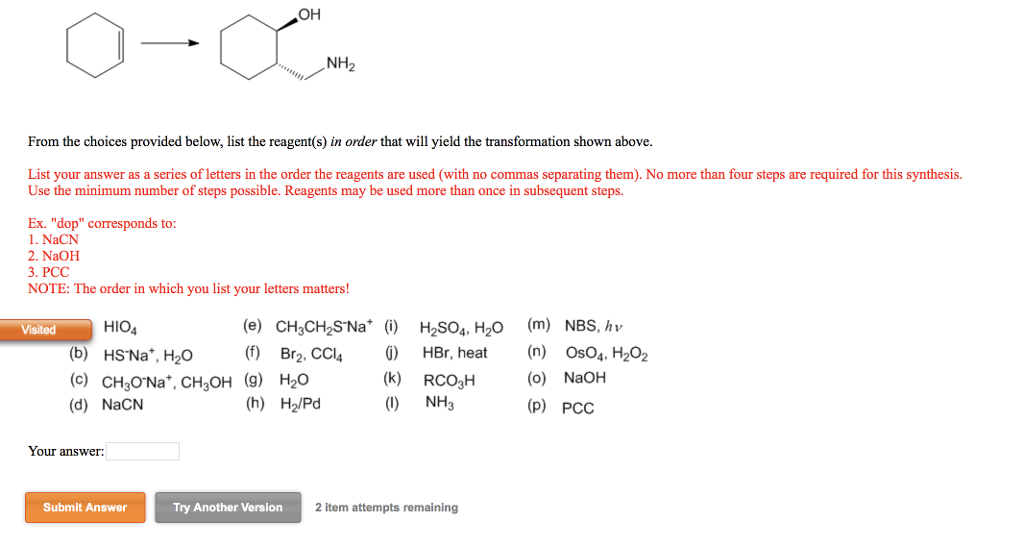 Solved From the choices provided below, list the reagent(s) | Chegg.com