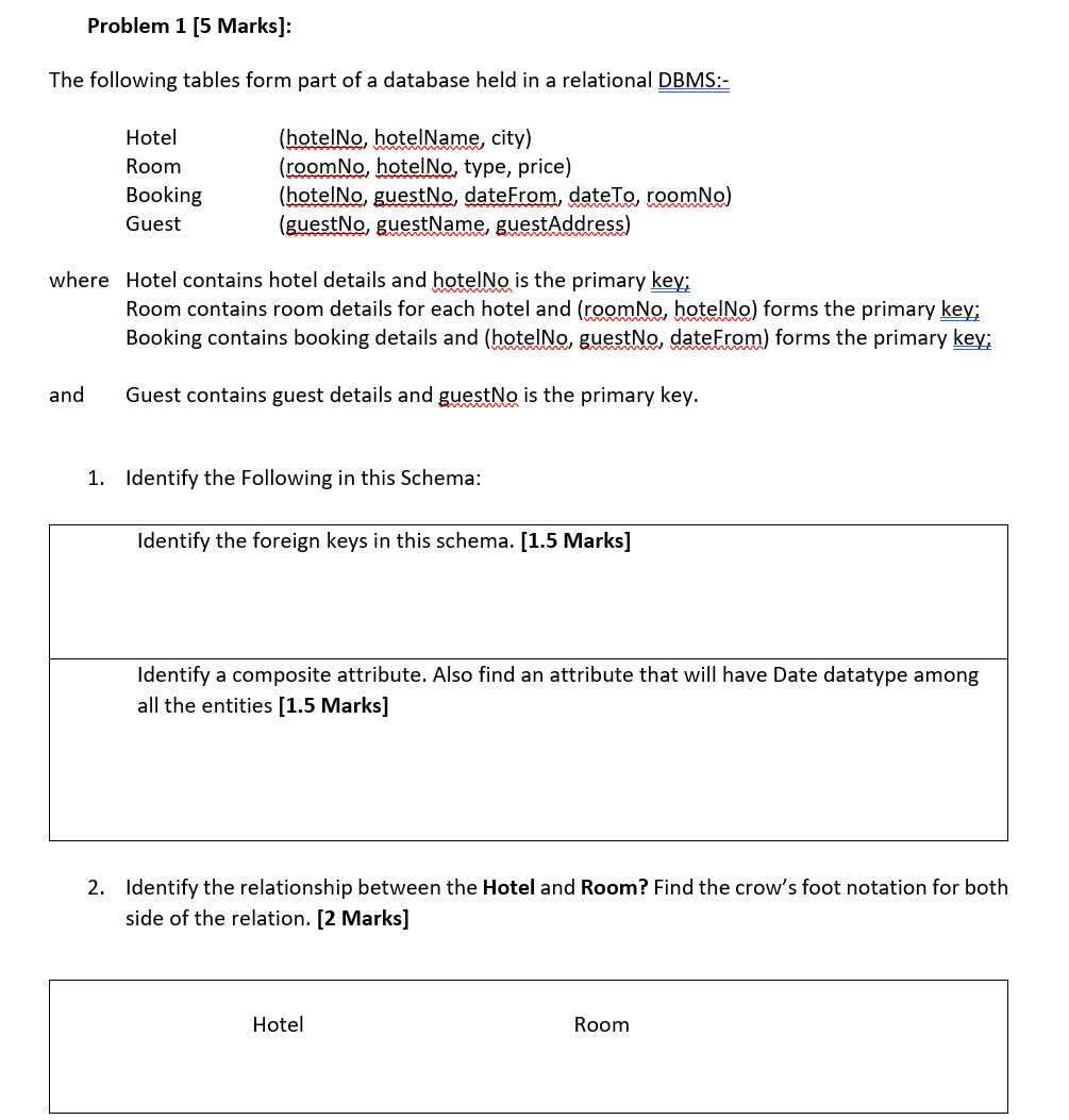 Solved Problem 1 [5 Marks]: The following tables form part | Chegg.com