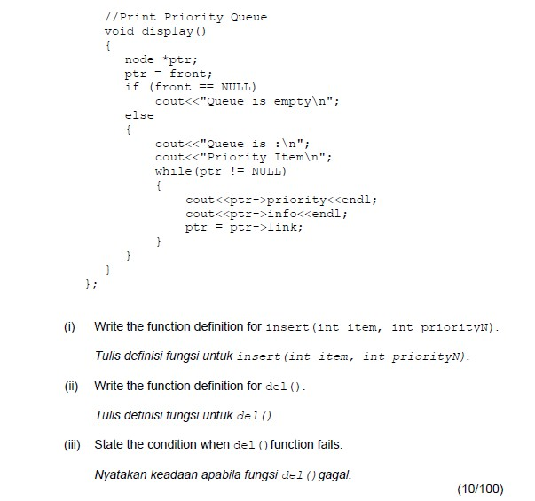 Solved (b) Priority Queue is different from normal queue | Chegg.com
