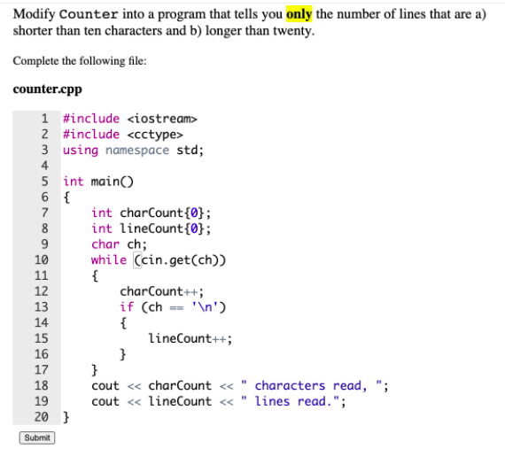 Solved Modify Counter into a program that tells you only the | Chegg.com