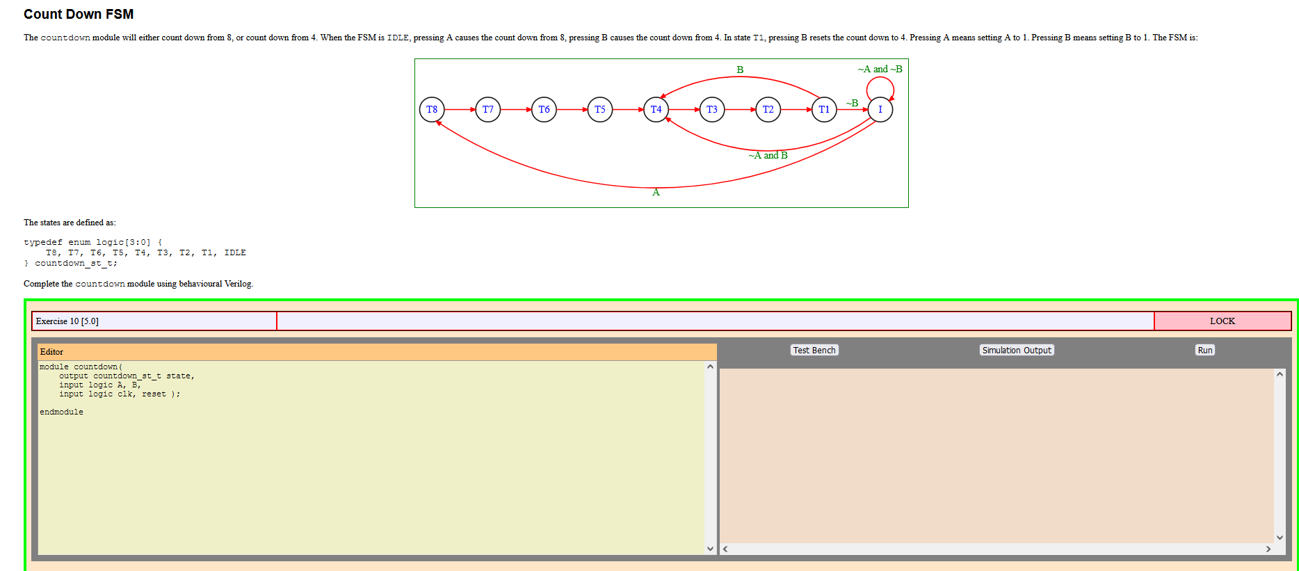 Count Down FSM The countdown module will either count | Chegg.com