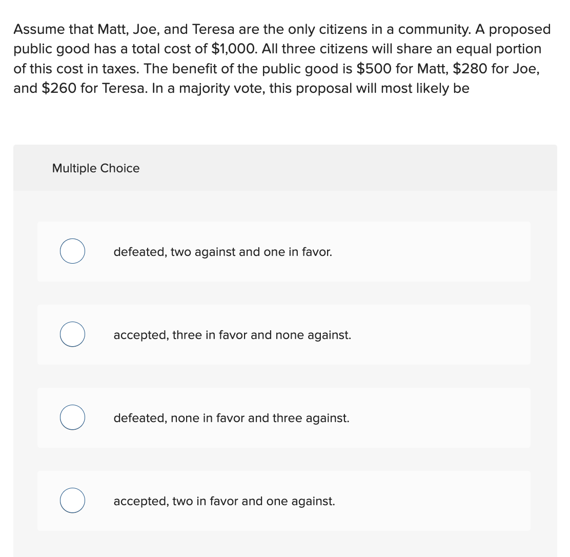 Solved Assume that Matt, Joe, and Teresa are the only | Chegg.com