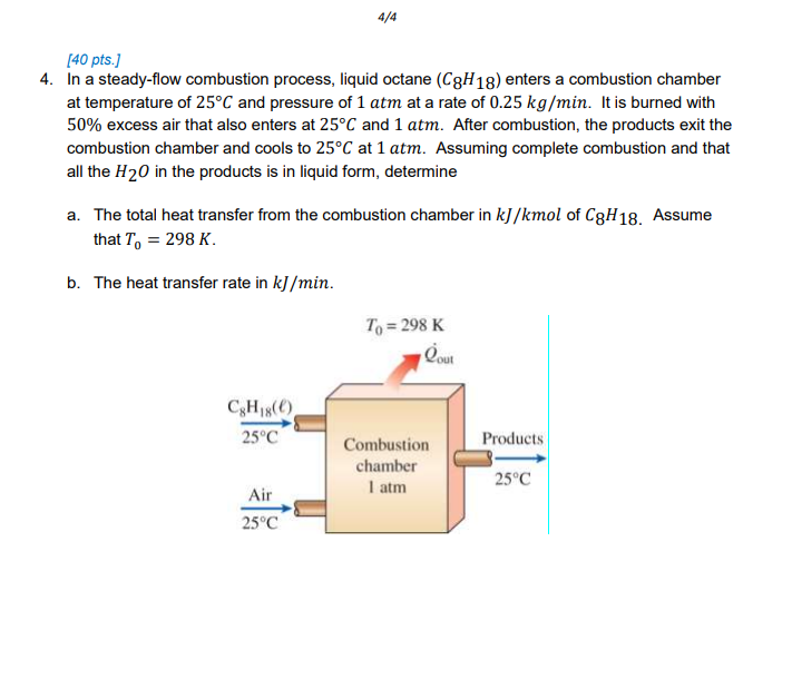 Solved 4/4 [40 pts.] 4. In a steady-flow combustion process, | Chegg.com