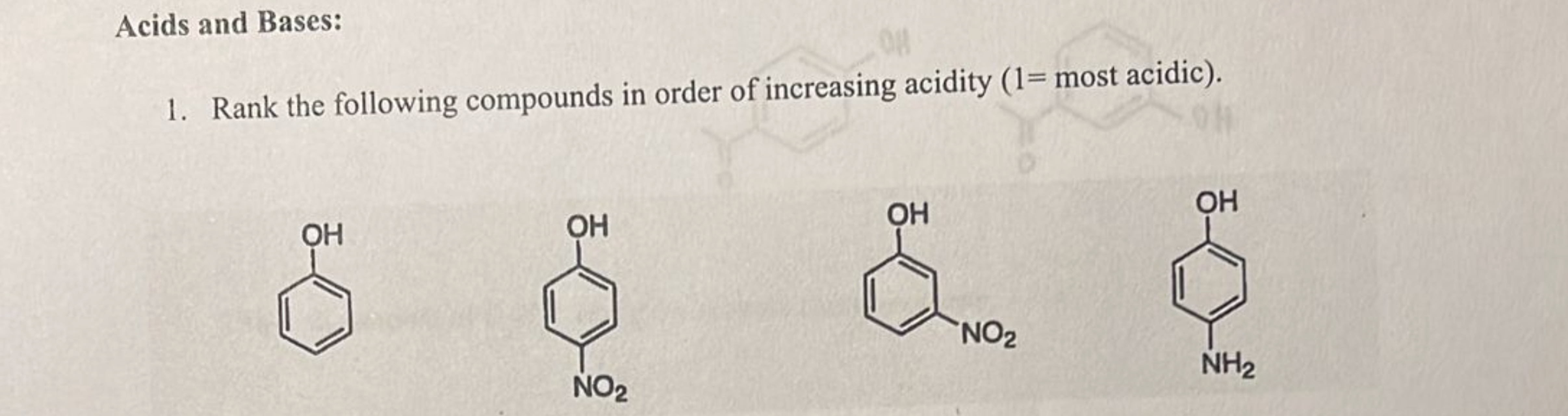Solved Acids and Bases:1. ﻿Rank the following compounds in | Chegg.com