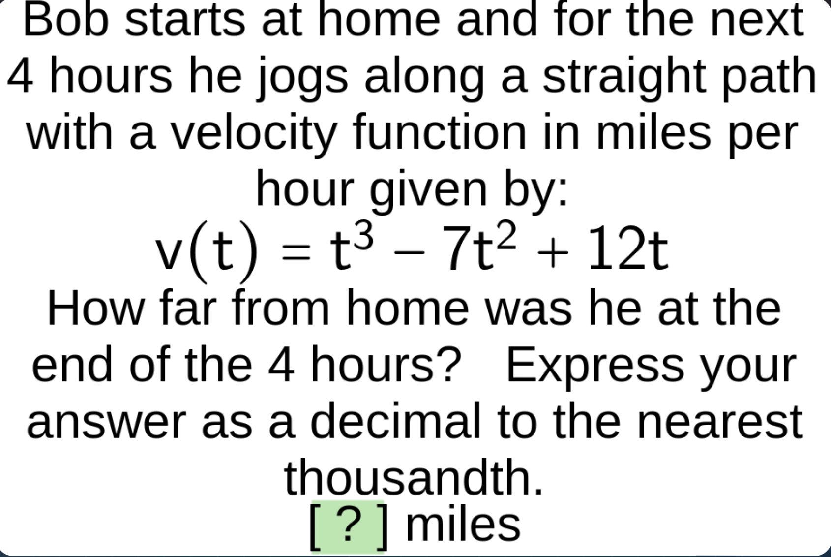 Solved Bob starts at home and for the next4 ﻿hours he jogs | Chegg.com