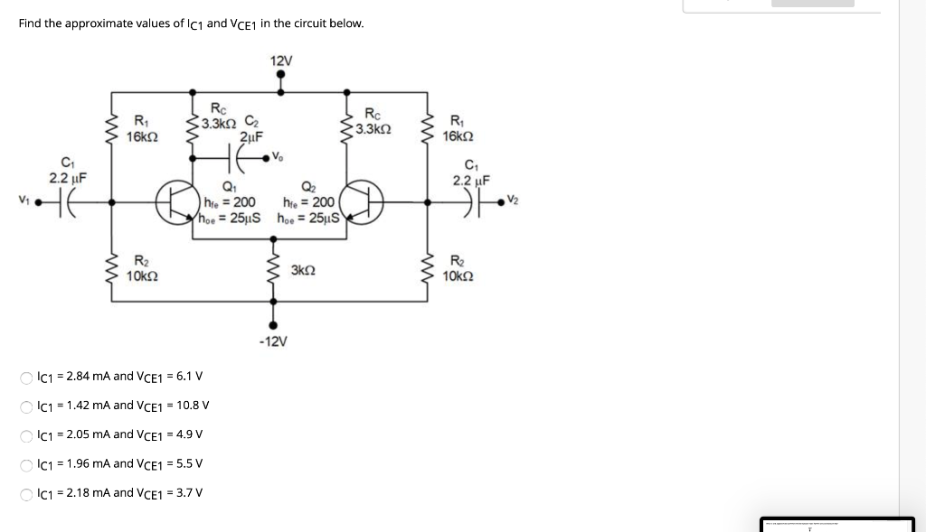 Solved Find the approximate values of Ic1 and Vce1 in the | Chegg.com
