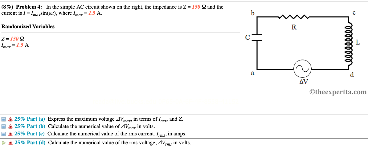 Solved (8\%) Problem 4: In the simple AC circuit shown on | Chegg.com