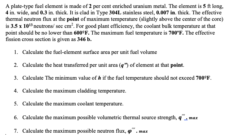 Solved A plate-type fuel element is made of 2 per cent | Chegg.com