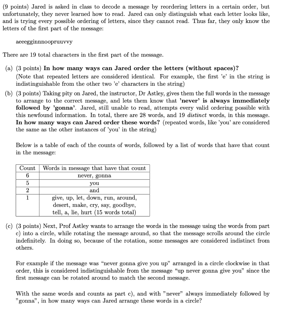 Solved (9 points) Jared is asked in class to decode a | Chegg.com