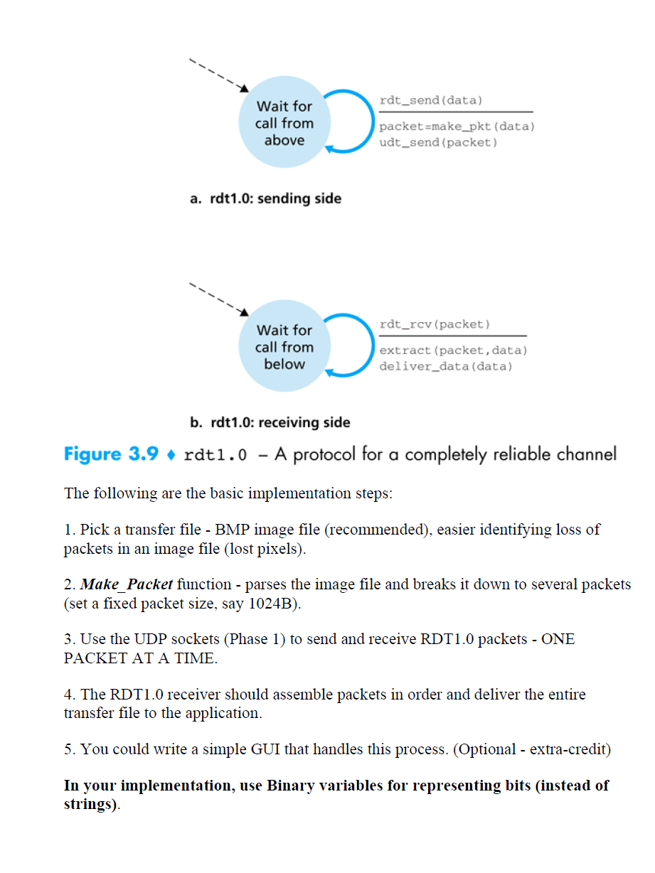 Programming Project Phase 2: Implement RDT 1.0 over a | Chegg.com