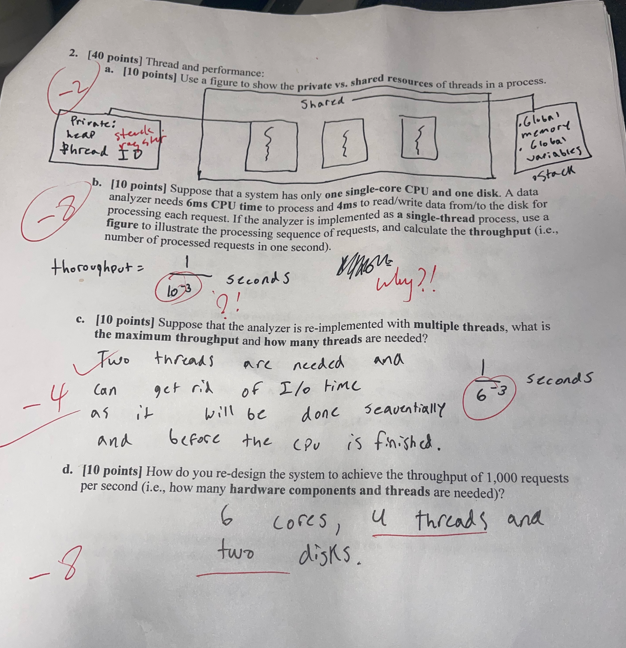 Solved 2. [40 points ] Thread and performance: a. [10 | Chegg.com