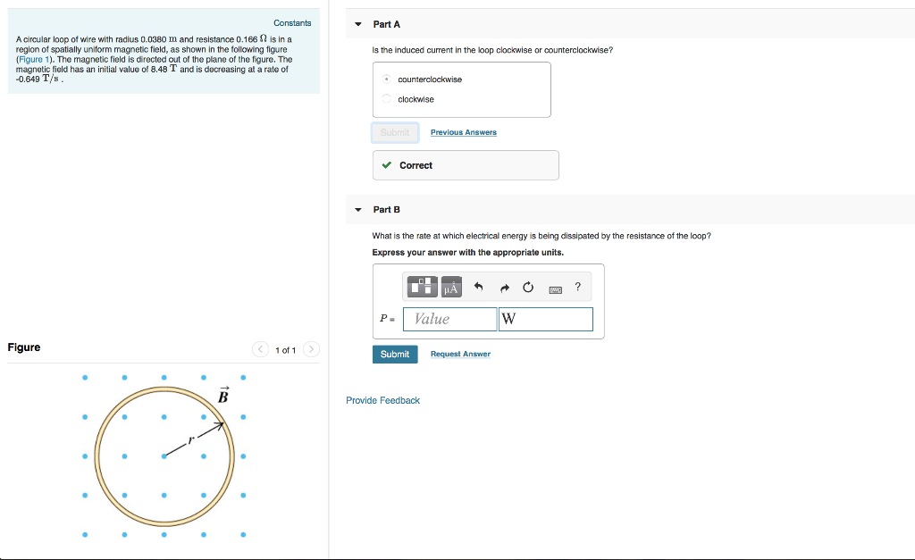Solved Part A Constants A Circular loop of wire with radius | Chegg.com