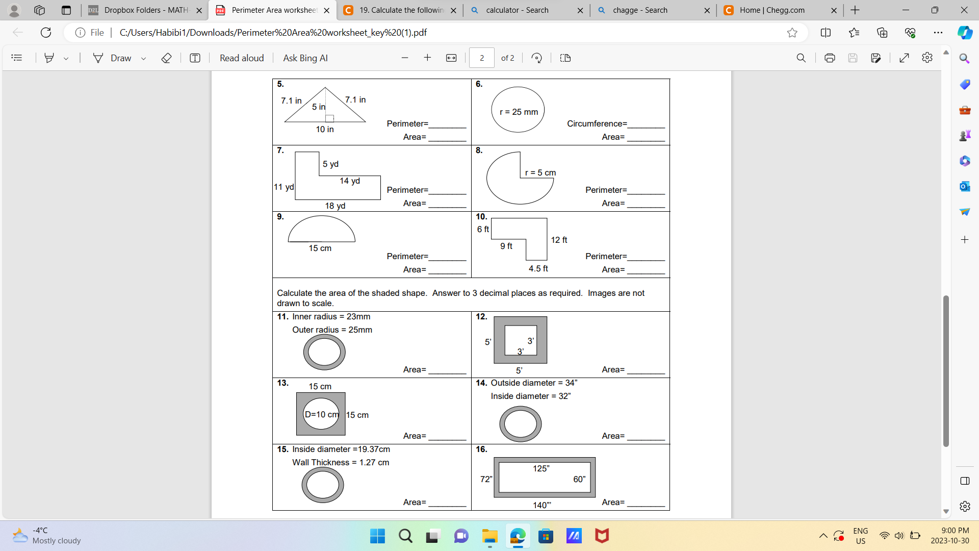 Solved Calculate the area of the shaded shape. Answer to 3 | Chegg.com