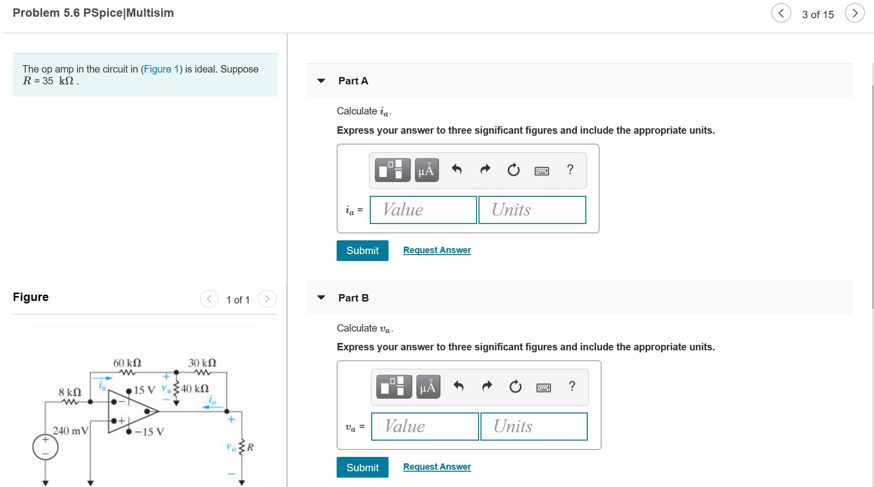Solved Problem 5.6 PSpice|Multisim 3 of 15 The op amp in the | Chegg.com