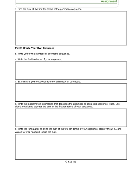 Solved Assignment Assignment: Sequences and Series Part 1: | Chegg.com