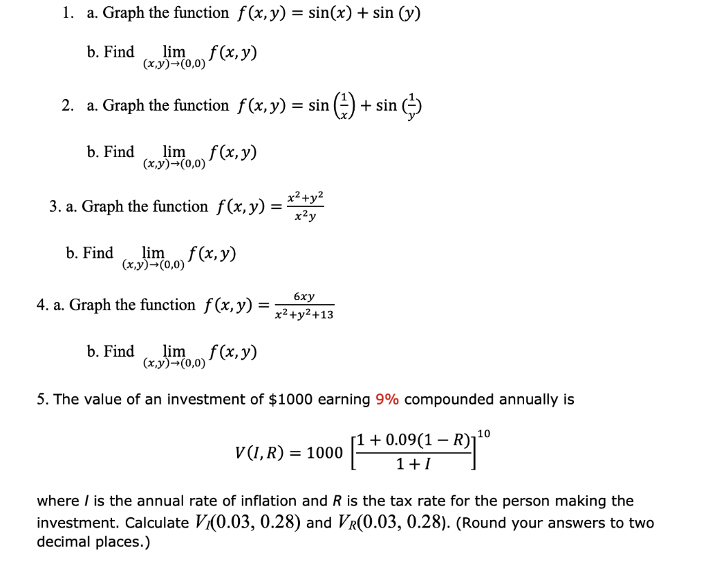 Solved 1. a. Graph the function f(x,y)=sin(x)+sin(y) b. Find | Chegg.com