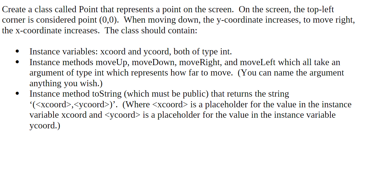 Solved JAVA: Create a class called Point that represents a | Chegg.com