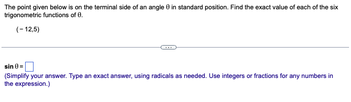 Solved The point given below is on the terminal side of an | Chegg.com