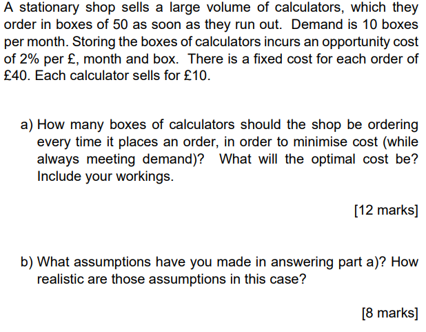 Solved A stationary shop sells a large volume of | Chegg.com