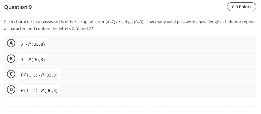 Solved Each character in a password is either a capital | Chegg.com