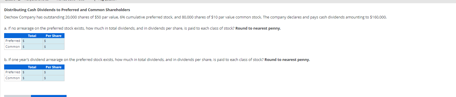 Solved Distributing Cash Dividends to Preferred and Common | Chegg.com