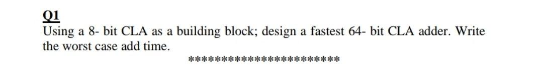 Solved Q1 Using a 8-bit CLA as a building block; design a | Chegg.com