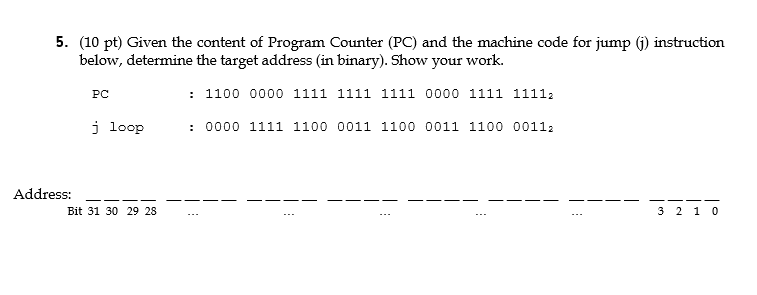 Solved 5. (10 pt) Given the content of Program Counter (PC) | Chegg.com