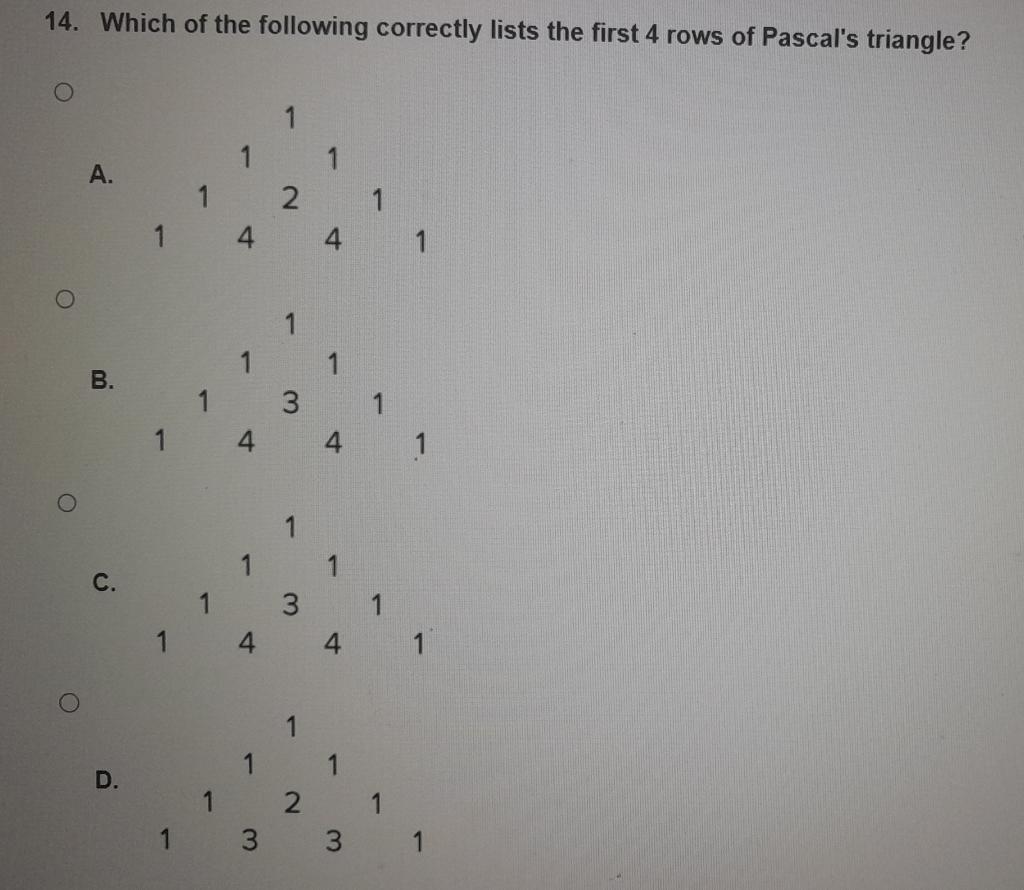 Solved 14. Which of the following correctly lists the first | Chegg.com