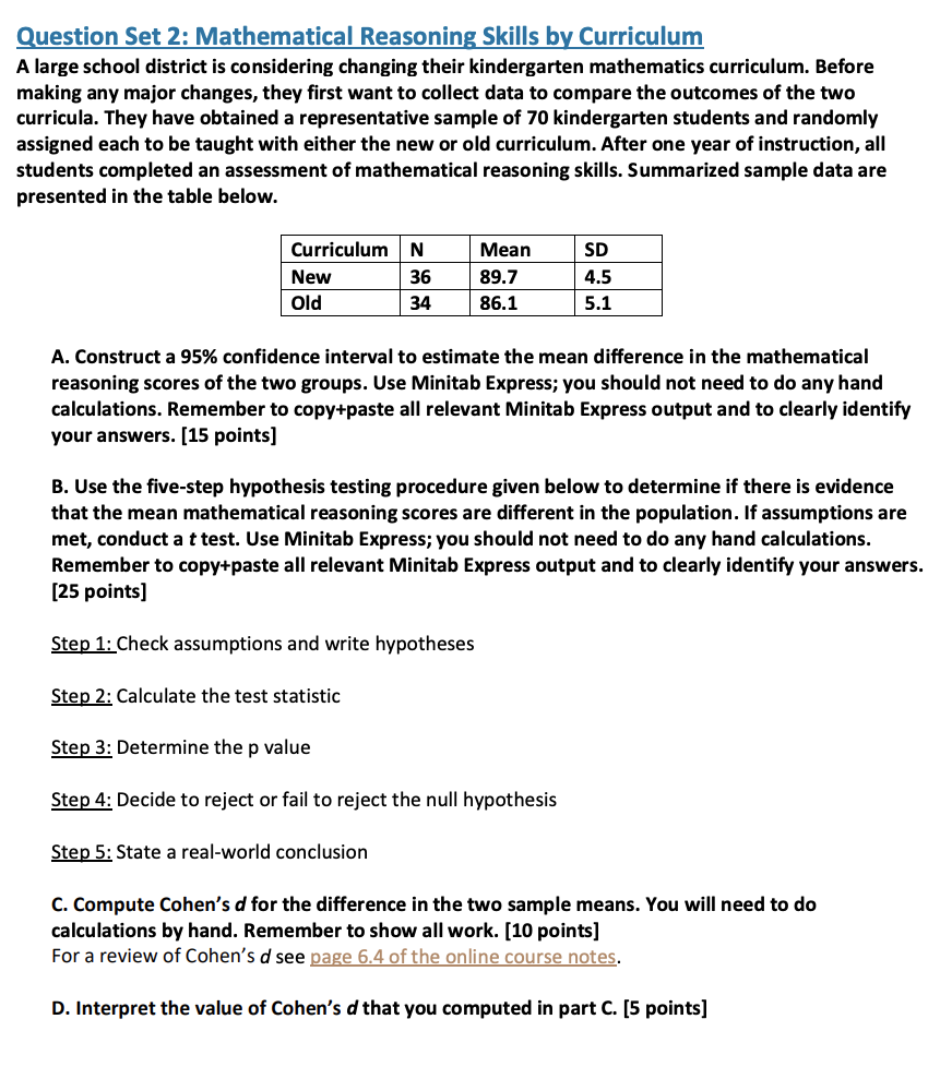 Solved Question Set 2: Mathematical Reasoning Skills by | Chegg.com