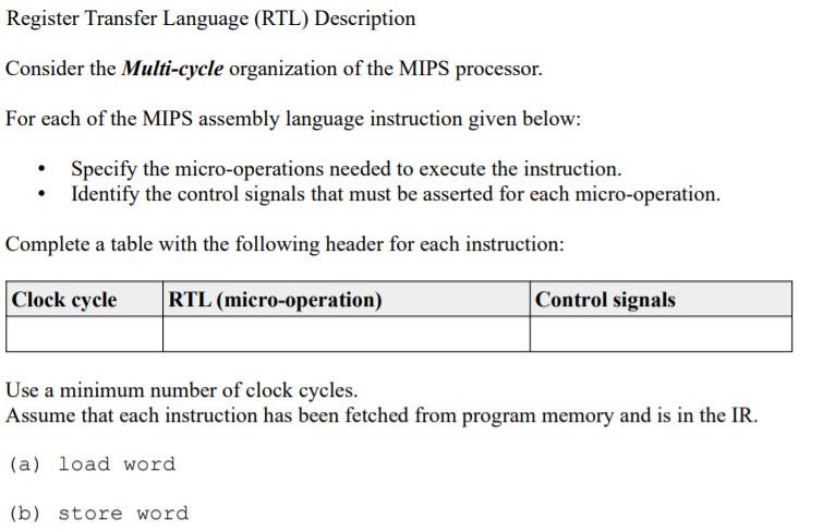 Solved Register Transfer Language (RTL) Description Consider | Chegg.com