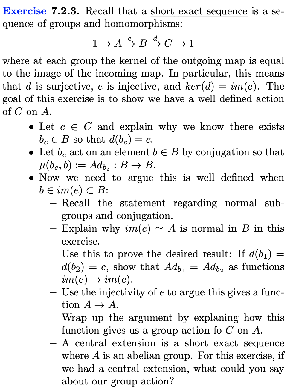 Solved Exercise 7.2.3. Recall that a short exact sequence is | Chegg.com