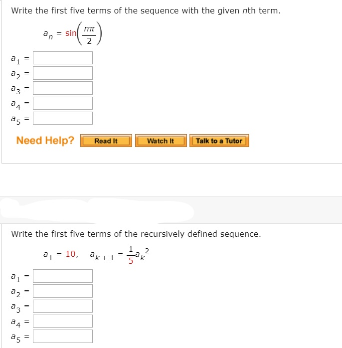 Solved Write the first five terms of the sequence with the | Chegg.com