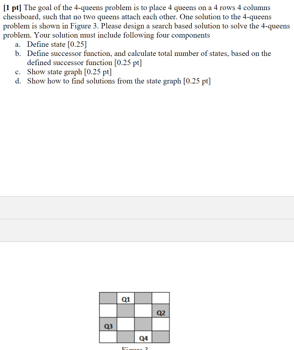 Solved [1 pt] The goal of the 4-queens problem is to place 4 | Chegg.com