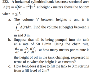 Solved 232. A horizontal cylindrical tank has | Chegg.com