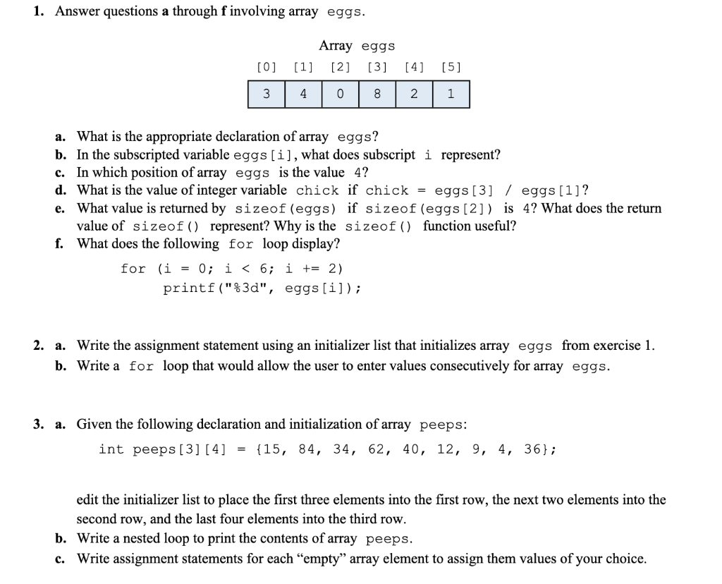 Solved 1. Answer questions a through f involving array eggs. | Chegg.com