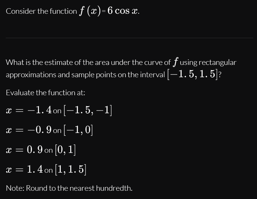 Solved Consider the function f (x)=6 cos X. What is the | Chegg.com